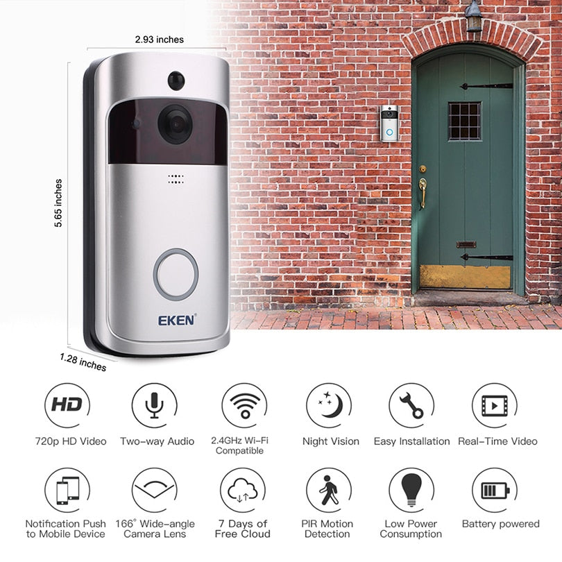 EKEN V5 Smart WiFi Video Doorbell with Chime. Night vision. PIR Motion ...
